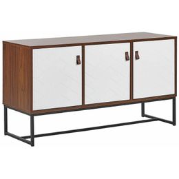 Beliani Moderne Kommode Dunkler Holzfarbton / Weiß 3 Türen mdf- Platte Metall für Schlafzimmer für Wohnzimmer - Schwarz