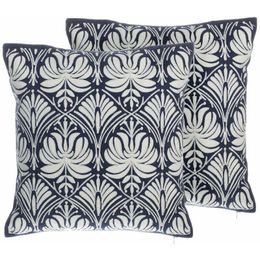 Beliani Dekokissen Weiß/Blau Baumwolle 2er Set 45 x 45 cm mit Ornamenten Wohnzimmer Salon Schlafzimmer