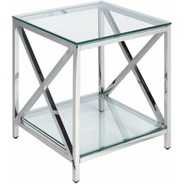 Beliani Beistelltisch Silber und Transparent Sicherheitsglas 45 x 45 cm mit Edelstahlgestell Quadratisch Modern Wohnzimmer Flur Diele Esszimmer Deko - Silber