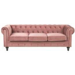 Beliani Sofa Rosa Samtstoff 3-Sitzer Chesterfield Stil Glamourös Wohnzimmer - Schwarz