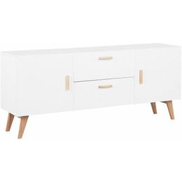 Beliani Sideboard weiß mdf Platte Eichenholz 70 x 160 x 42 cm Retro Minimalistisch Mit Beinen Aus Buchenholz Viel Stauruam Elegant Wohnzimmer - Heller