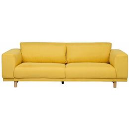 Beliani Sofa Gelb Stoffbezug 220 cm Lang 3-Sitzer mit Holzbeinen Breite Armlehnen Retro Design Wohnzimmer Ausstattung Sitzmöbel - Gelb