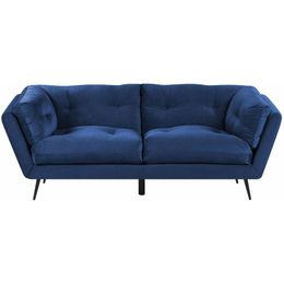 Beliani Sofa Blau 3-Sitzer aus Samtstoff mit Steppungen und großen Kissen Retro Minimalistisch Wohnzimmer Flur Modernes Design - Schwarz