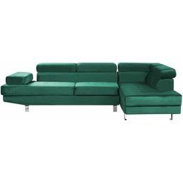 Beliani 5-Sitzer Ecksofa Smaragdgrün Samt L-Förmig mit Chaiselongue Linksseitig Verstellbare Kopfstützen Klassisch Modern Wohnzimmer Polstersofa