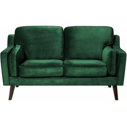 Beliani Sofa Grün Samtstoff 2-Sitzer Retro Minimalistisch Wohnzimmer - Dunkler Holzfarbton