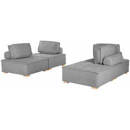 Beliani - Modulares Sofa Set Grau Polsterbezug Gesteppt 4-Sitzer Couchgarnitur aus Verschiedenen Elementen zwei 2-Sitzer-Sofas mit Kissen Modern