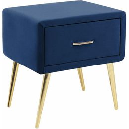 Beliani - Nachttisch Blau Samt 38 x 46 x 49 cm mit Metallgestell Gold 1 Schublade Rechteckig Aufbewahrung Modern Glamourös Möbel für Schlafzimmer Flur