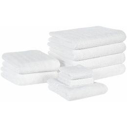 Beliani Handtuch-Set mit Badematte Weiß Frottee Baumwolle 9-teilig Modern Saugfähig Schnelltrocknend Ringgesponnen für Badezimmer - Weiß