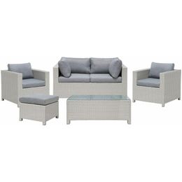 Beliani Lounge Set Hellgrau Rattan 5-Teilig für 4 Personen mit Kissen Grau Modern 2er Sofa 2 Sessel Ottomane und Couchtisch Outdoor Terrasse Garten