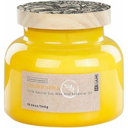 Beliani Duftkerze Gelb Sojawachs und Ätherisches Öl mit Baumwolldocht im Glas mit Deckel Vogelmotiv Duftnote: Goldener Apfel Geschenkidee Dekoidee - Gelb
