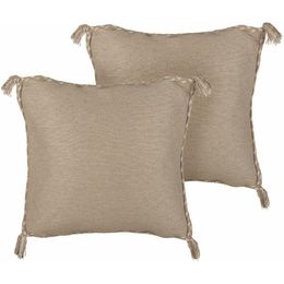 Beliani Dekokissen 2er Set Beige aus Jute Baumwolle 45 x 45 cm Quadratisch mit Quasten Deko Dekoration Wohnaccessoires für Wohnzimmer Schlafzimmer - Beige