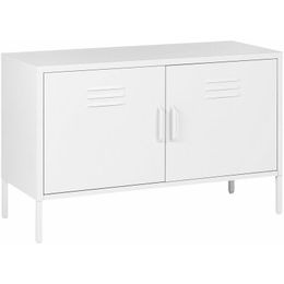 Beliani Metallschrank Weiß Stahl 100 x 40 x 65 cm Sideboard mit hohen Füßen Türen Griffen Regalboden Wohnzimmer Büro Arbeitszimmer Flur Bad - Weiß