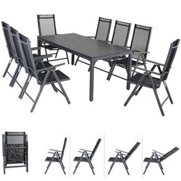 Casaria® Gartenmöbel Set 8 Stühle mit WPC Tisch 180x80cm Aluminium Sicherheitsglas Wetterfest Klappbar Modern Terrasse Balkon Möbel Sitzgruppe