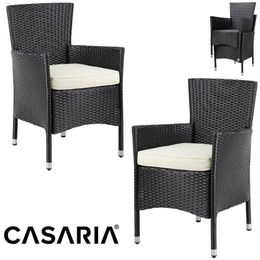 Casaria - Gartenstühle 2er Set Polyrattan Stapelbar mit Auflagen 160kg Belastbarkeit Wetterfest Outdoor Garten Terrasse Balkon Stapelstuhl Stuhl