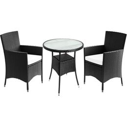Casaria® Polyrattan Gartenmöbel mit Tisch 2 Stühle inkl. 7cm Auflagen 5mm Sicherheitsglas Wetterfest Modern Outdoor Terrasse Balkon Sitzgruppe Möbel