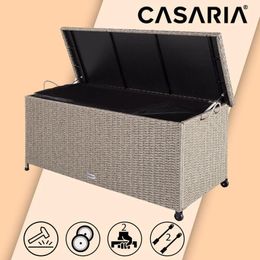 Casaria - Gartenbox Wasserdicht xxl Polyrattan UV-beständig Rollen Gasdruckfeder 360L Garten Balkon Wohnzimmer Kissenbox 122x56x61cm Stauraum Creme