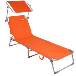 Sonnenliege Klappbar Wetterfest 150kg Belastbar Sonnendach Garten Strand Balkon Klappliege 190x59x29cm Gartenliege Alu Gestell orange - Casaria