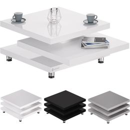 Casaria Couchtisch New York 72x72cm Wohnzimmertisch Hochglanz Design Modern 360° drehbare Tischplatte höhenverstellbare Füße mdf Sofatisch Cube 72x72cm