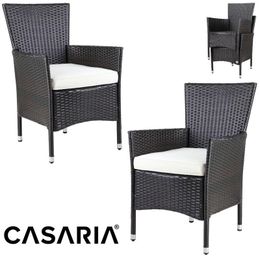 Casaria - Gartenstühle 2er Set Polyrattan Stapelbar mit Auflagen 160kg Belastbarkeit Wetterfest Outdoor Garten Terrasse Balkon Stapelstuhl Stuhl