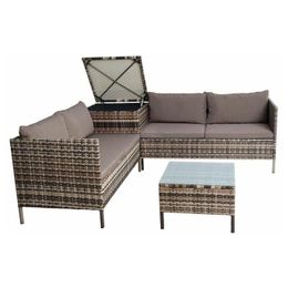 EstexoH&G Polyrattan Sitzgruppe Gartenmöbel Set inkl. Auflagenbox Gartenset Beige-Braun