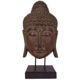 BURI Buddha Maske 65cm auf Holzsockel Statue Dekofigur Skulptur Holzmaske Feng Shui