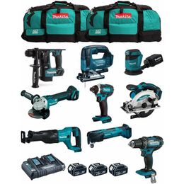 Makita Kit MK901 (DDF482 + DHR171 + DGA504 + DTD152 + DJV182 + DSS610 + DJR186 + DBO180 + DTM51 + 3x5,0 Ah + DC18RD + 2xLXT600)