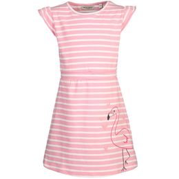 tausendkind collection - Kurzarm-Kleid FLAMINGO gestreift in weiß/pink, Gr.104/110