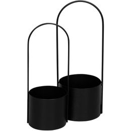 Spetebo - Metall Pflanztopf zum Hängen 2er Set - 42 / 37 cm - Schwarze Blumenampel für den Innenbereich - Deko Pflanzen Ständer Blumentopf Halter