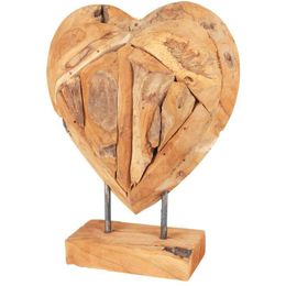 Spetebo Teak Herz auf Ständer massiv - 30 cm - Tisch Deko Holz Skulptur Dekoherz