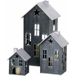 Spetebo - Metall Laterne Haus 3er Set 36 / 23 / 14 cm - schwarz - Deko Windlicht Lampion Kerzenhalter Außen