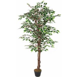Spetebo - Kunstpflanze benjamini im Blumentopf - 160 cm - Deko Pflanze Zimmerpflanze künstlich Kunstbaum