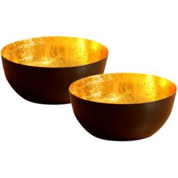 Spetebo Metall Kerzenhalter 13 cm - 2er Set - schwarz matt / innen gold - Schale im orientalischen Design - Tisch Deko Kerzen Halter Lichtschale marokkanisch