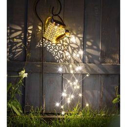 Spetebo - led Solar Gießkanne mit Erdspieß - 21 x 16 cm - Garten Deko Beleuchtung 40 led in warm weiß beleuchtet