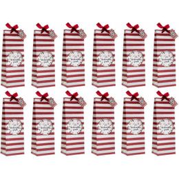 Spetebo Flaschentüte in rot weiß - 12er Set - mit Namenskarte und breitem Trageband - Geschenktasche Weihnachten Nikolaus Wein Sekt