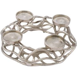 Spetebo Alu Adventskranz für 4 Stumpenkerzen - 28 cm - Design Gitterkranz mit Kerzentellern - Metall Adventsleuchter Weihnachten Tischdeko Kerzenhalter