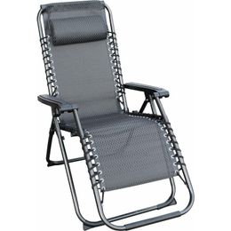 Spetebo Relax Sessel mit Kopfkissen - 175cm / grau - Verstellbarer Garten Sonnen Liege Stuhl