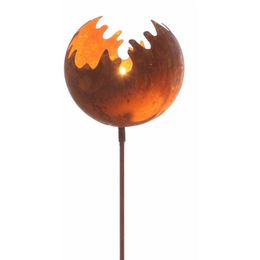 Spetebo - Metall Gartenstecker Naturrost Feuerball - 98 x ø 15 cm / groß - Rost Windlicht mit Erdspieß