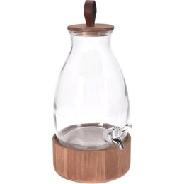 Spetebo - Getränkespender aus Glas mit Holz Ständer - 5,5 Liter - Wasserspender mit Zapfhahn - Spender für Getränke Saft Wasser Limonade Dispenser