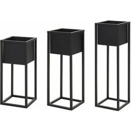 Spetebo Metall Blumentopfständer in schwarz Ständer mit schwarzem Topf - 3er Set (50, 60 und 70 cm) - Blumentopfhalter mit Topf - Planzenständer eckig