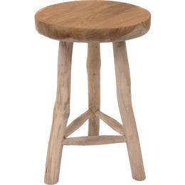 Spetebo Teak Blumenhocker mit 3 Beinen - ø 30 cm - Massiver Holz Pflanzenständer - Garten Deko Hocker Holzhocker Blumenschemel Pflanzenhalter