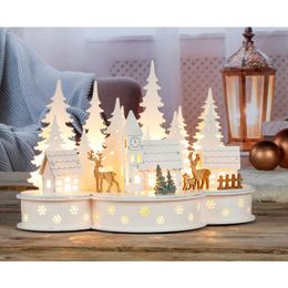 Spetebo - led Weihnachtsstadt Szene 30 cm - 10 led - Deko Winter Stadt warm weiss beleuchtet