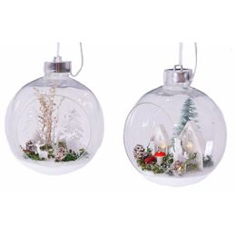 Spetebo Led Weihnachtskugel 15 cm Schneedeko - 2er Set - Weihnachten Advent Winter Fensterdeko beleuchtet - Schnee Weihnachts Kugel