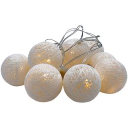 Spetebo - led Lichterkette mit 10 Raphia Kugeln - weiß - Deko Beleuchtung mit Baumwollkugeln - Tischdeko Weihnachtsdeko Stimmungslicht