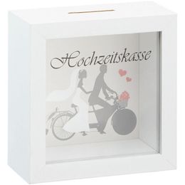 Spetebo Hochzeit Spardose 15x15 cm weiß - Hochzeits Kasse Sparbüchse mit Sichtfenster