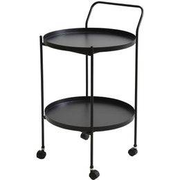 Spetebo - Metall Beistelltisch schwarz mit Rollen - 65 x 38 cm - Couchtisch mit 2 Ablagen und Griff- Dekotisch Blumentisch mit 2 Böden Kaffeetisch