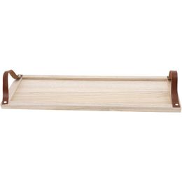 Spetebo Holz Deko Tablett mit Griffen in Leder Optik - 60 x 20 cm - Servier und Kerzen Brett rechteckig - Kerzentablett Servierschale Tisch Deko Servier