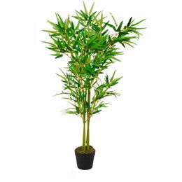 Spetebo - Kunstpflanze im Blumentopf 115 cm - Bambus - Deko Pflanze im schwarzen Topf
