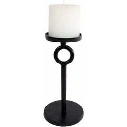 Spetebo Alu Kerzenständer schwarz rund - 21 cm - Metall Tisch Deko Stumpen Kerzen Halter modern groß