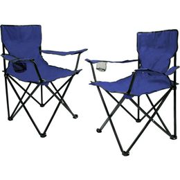 Spetebo Camping Klappstuhl mit Getränkehalter 2er Set - blau - Campingstuhl klappbar mit Tragetasche - Stuhl faltbar für Festival Freizeit Garten Angler