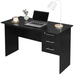 WOLTU - Schreibtisch Computertisch Bürotisch Arbeitstisch pc Laptop Tisch, mit 3 Schubladen und Schloss, aus Holz, 120x59x75cm(BxTxH), Schwarz